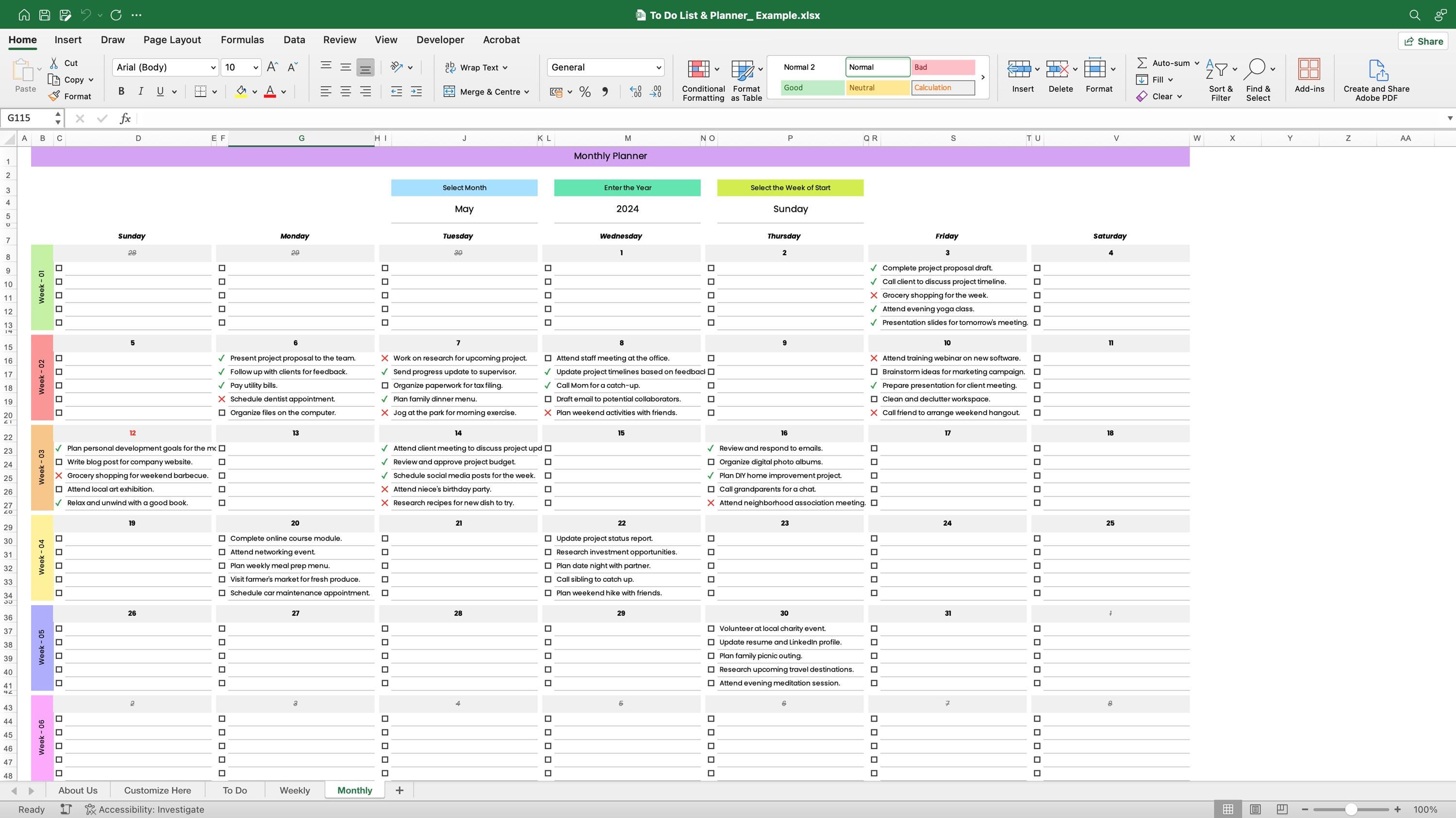 Simple to Do List Template for Excel Only | Add Tasks Daily, Weekly ...