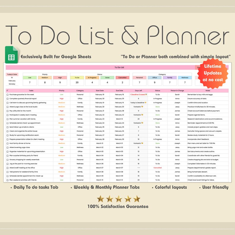 2025 to Do List and Digital Planner Spreadsheet for Google Sheets ...