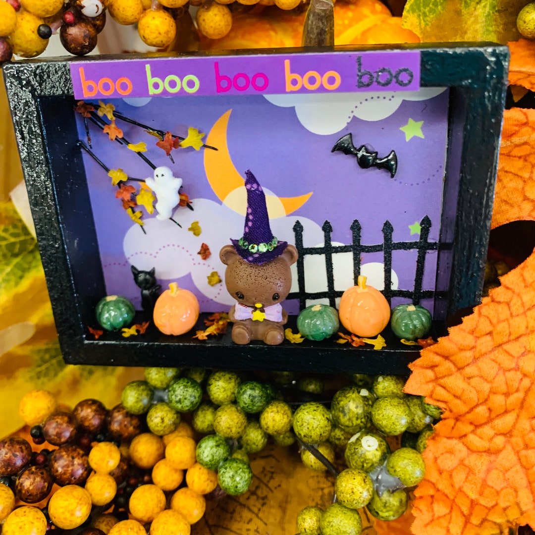 Miniature Halloween Shadowbox Bear Witch Project Pumpkins Decoration ...