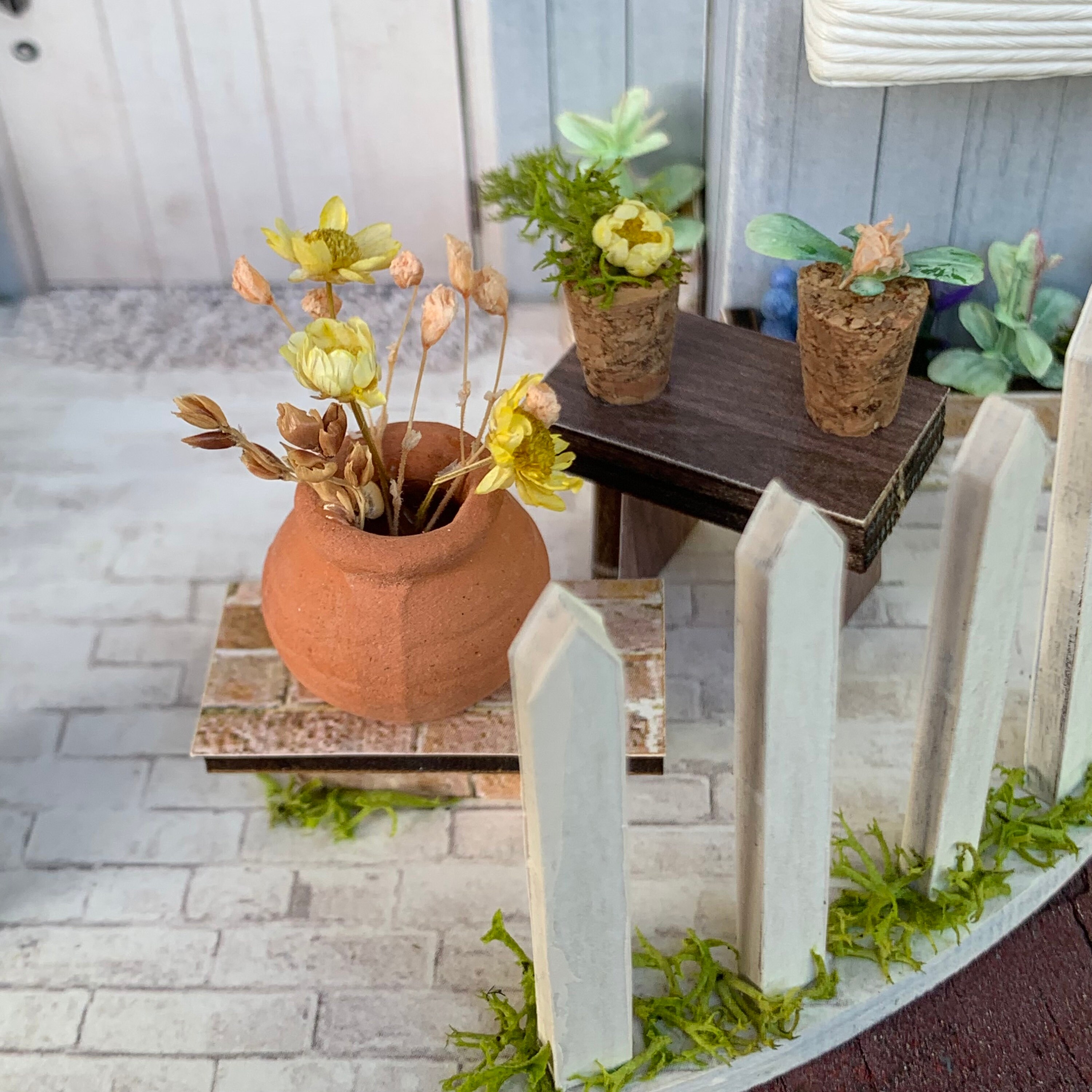 Miniature Garden Diorama Patio in Blue With Flowers, Clay Pot, Watering ...