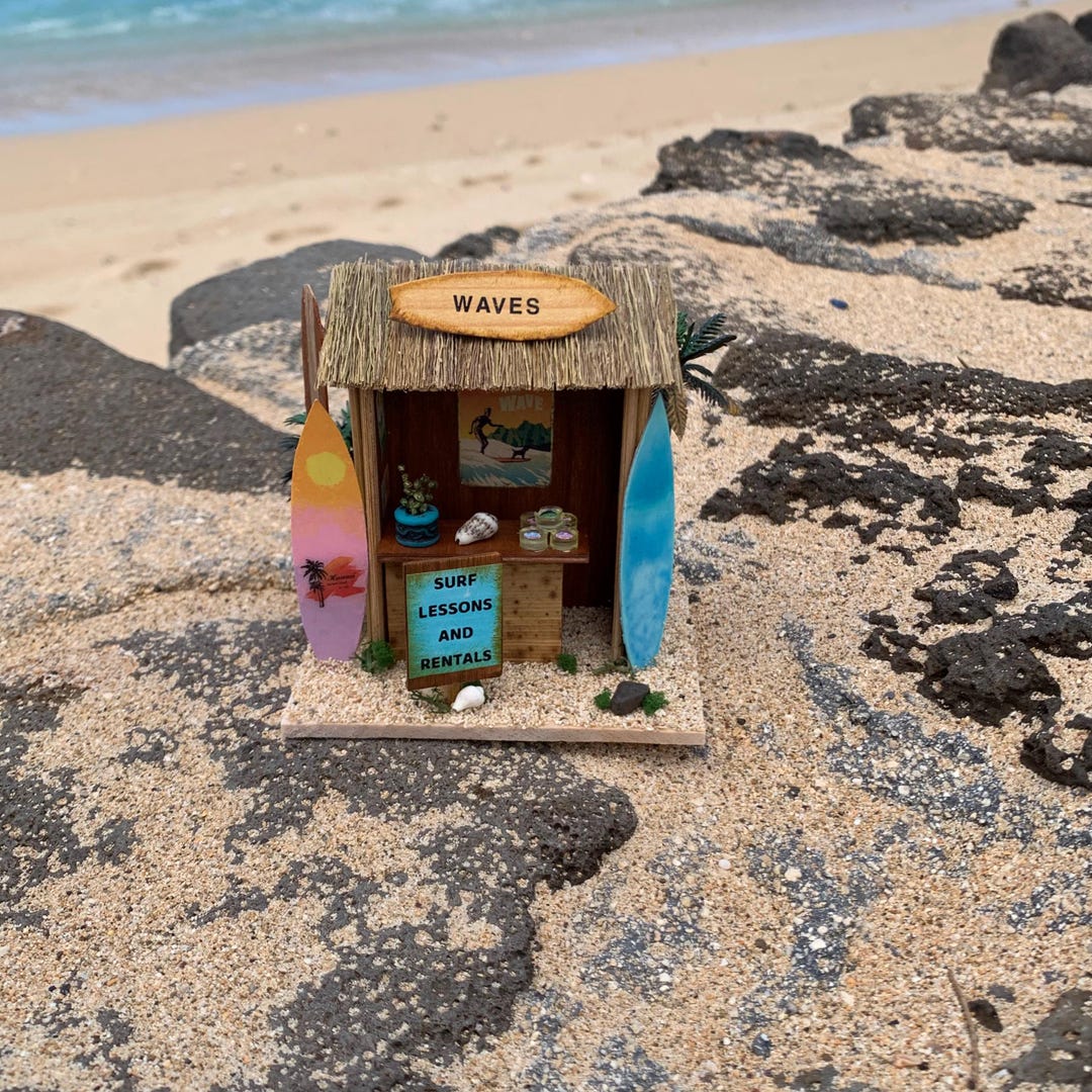 Miniature Surf Shack Diorama Waves Long Board Short Board Surfboard Wax ...