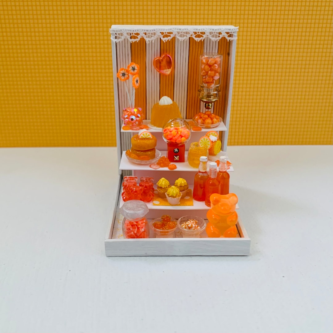 Miniature Orange Candy Shop Diorama Gumball Machine Gummi Bear ...
