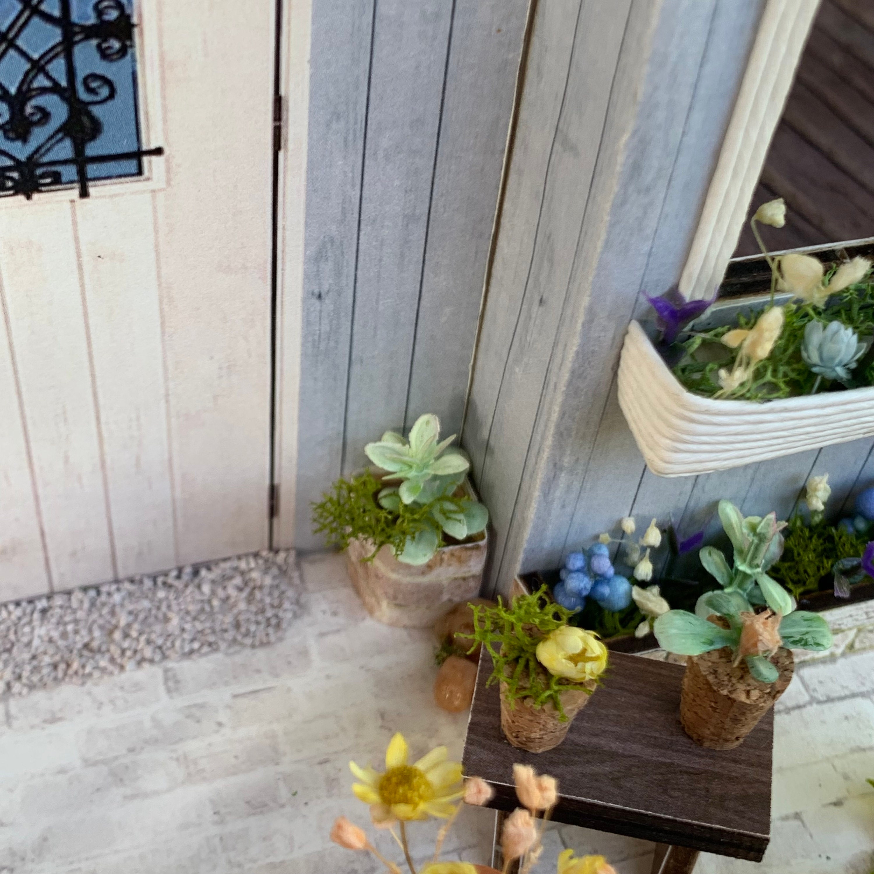 Miniature Garden Diorama Patio in Blue With Flowers, Clay Pot, Watering ...