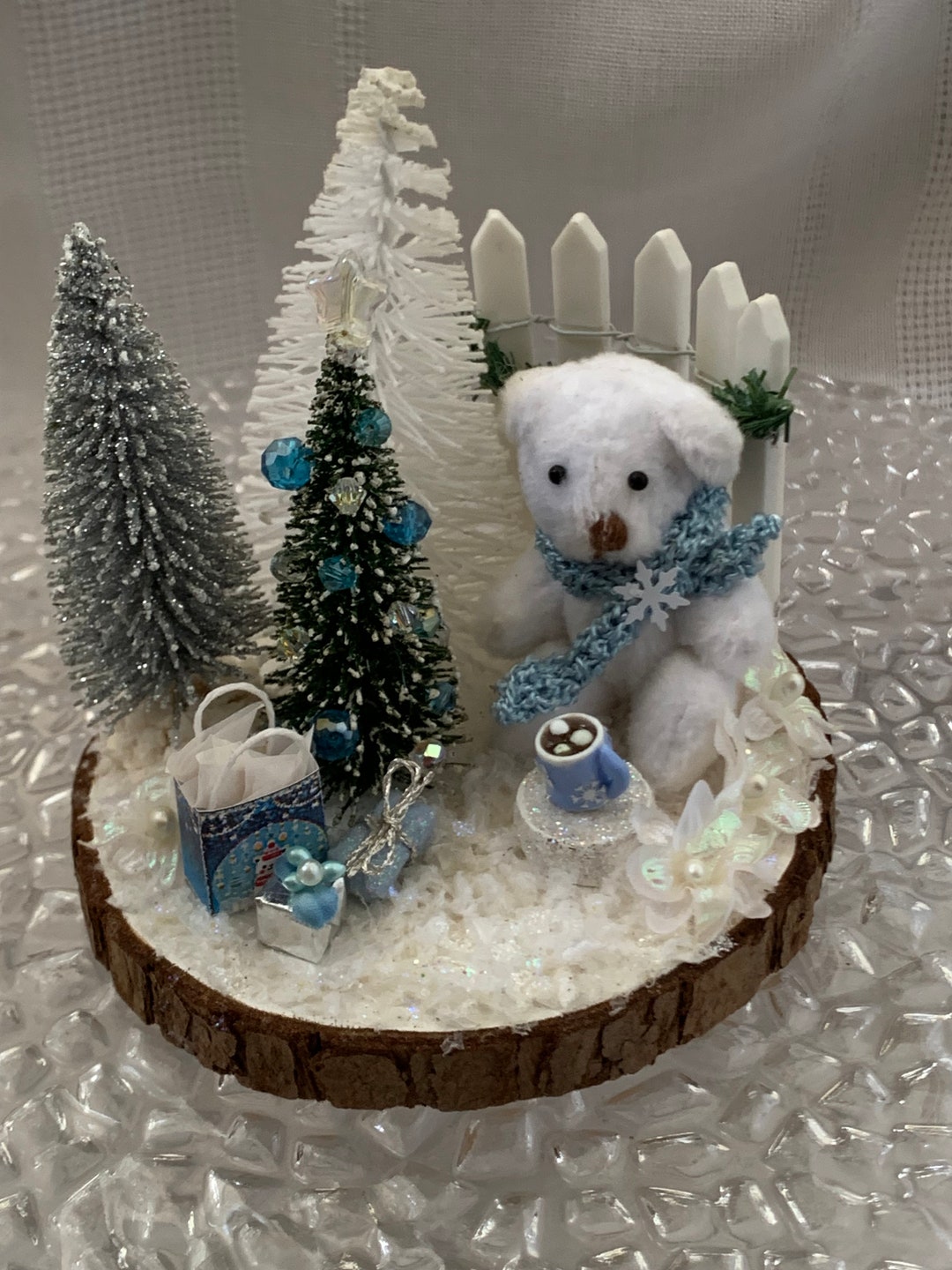Miniature Winter Wonderland Teddy Bear Scene Diorama Polar Bear ...