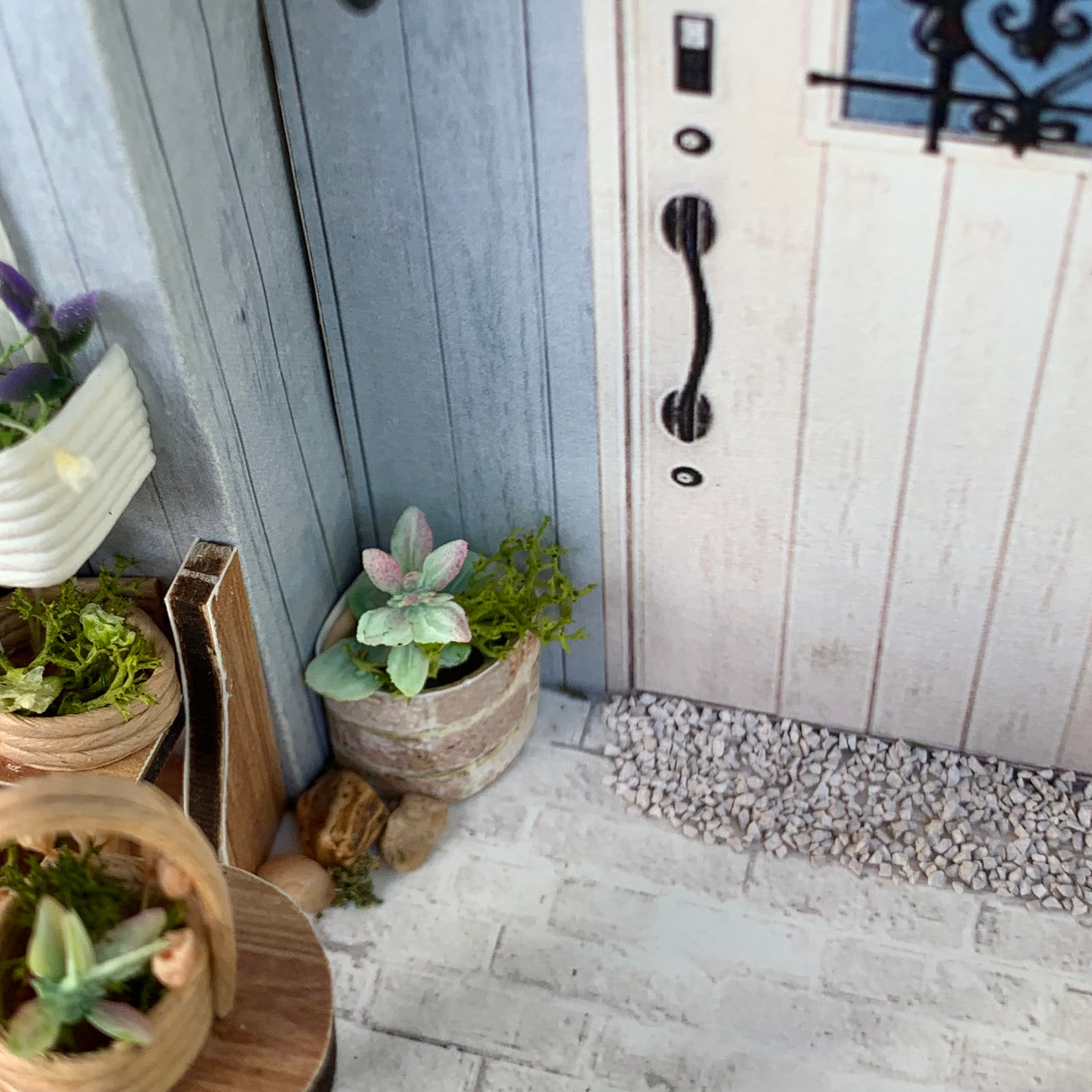 Miniature Garden Diorama Patio in Blue With Flowers, Clay Pot, Watering ...