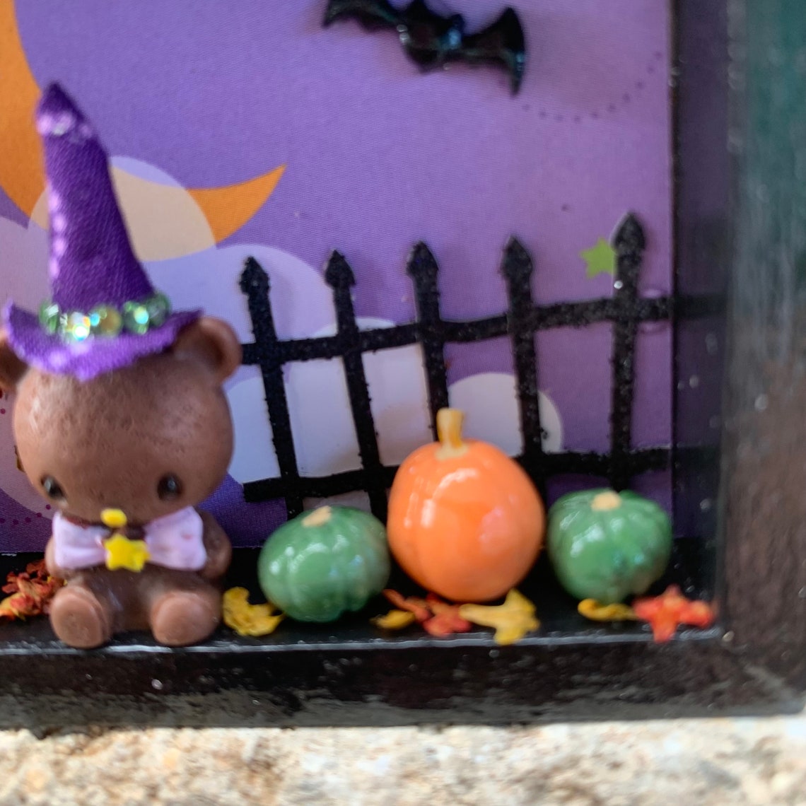 Miniature Halloween Shadowbox Bear Witch Project Pumpkins Decoration ...