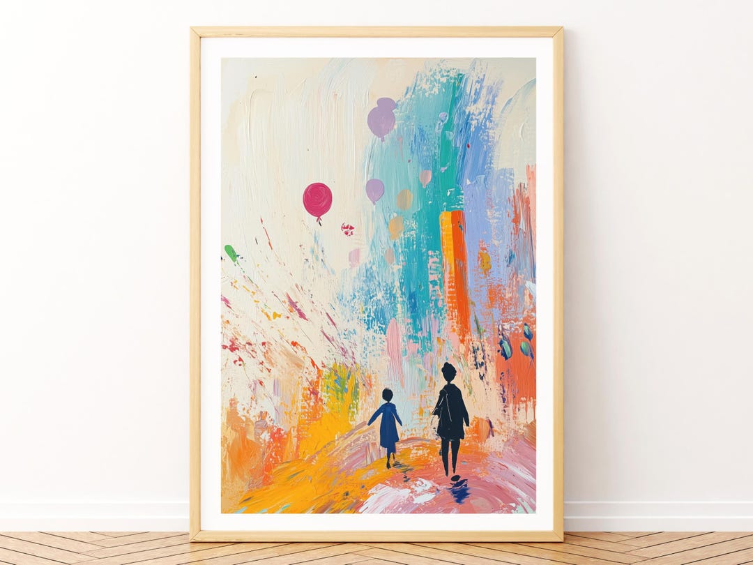 Chasing Balloons Printable Wall Art Featuring Silhouetted Children With ...