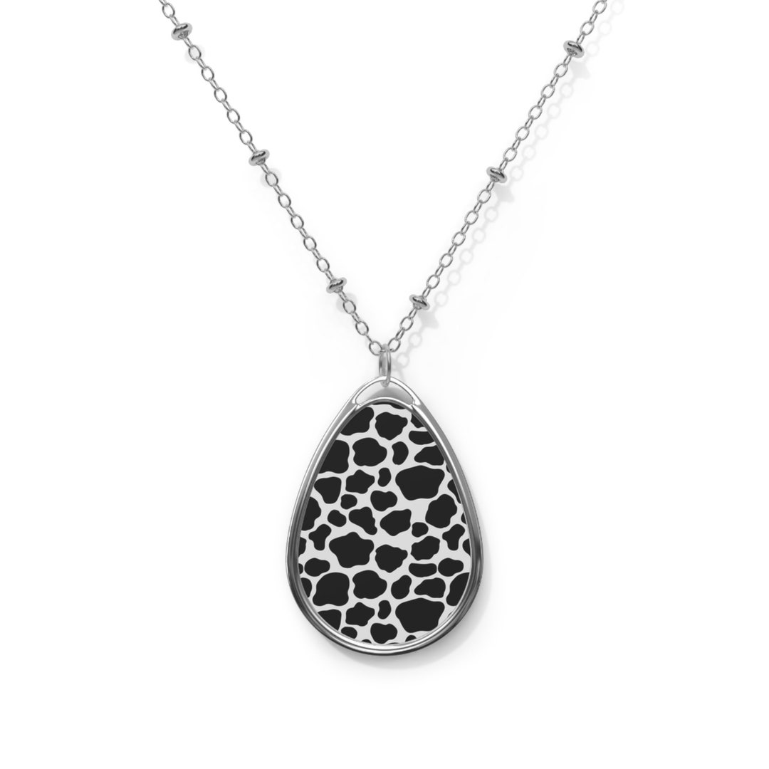 Cow Print Oval Necklace - Etsy