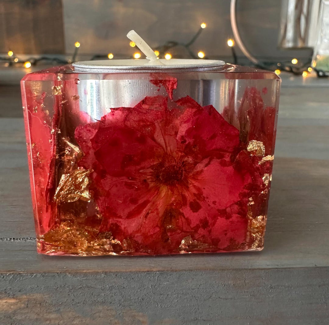 Real Dried Pressed Flower Tea Light Holder, Unique Tea Light Candle ...
