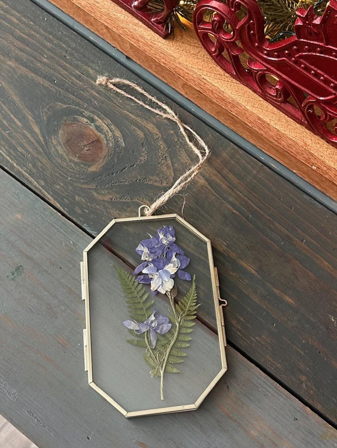 Pressed Deep Purple Larkspur & Fern Glass Frame – Handmade Botanical ...