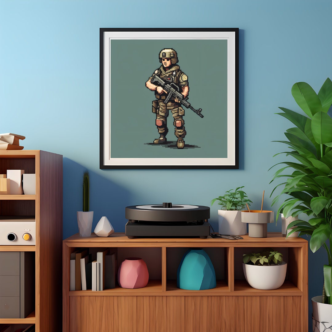 Shooting Game Solider Pixel Art - High-quality Gaming Wall Art Posters ...