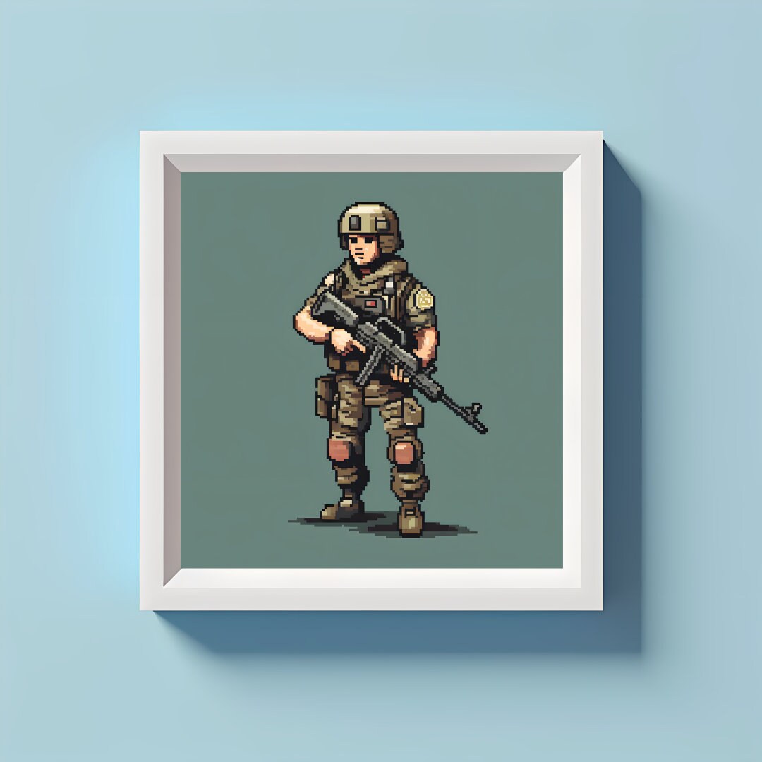 Shooting Game Solider Pixel Art - High-quality Gaming Wall Art Posters ...