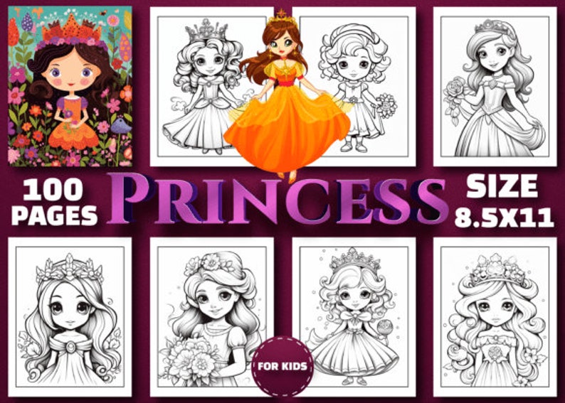 Magical Princesses: 100 Enchanting Coloring Pages for Kids - Etsy