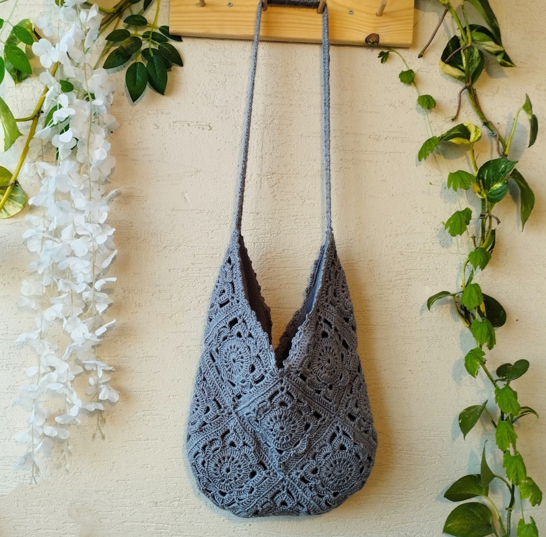 Crochet Pattern Anthracite Cotton Handmade Crossbady Bag / Shoulder Bag ...
