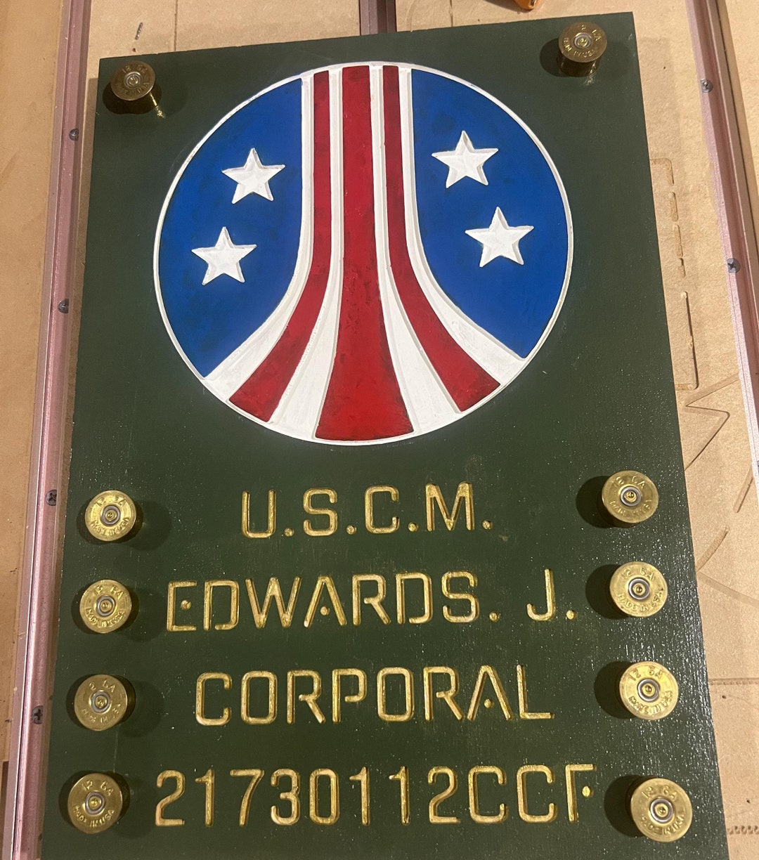 Custom Aliens USCM Colonial Marines Wooden Flag & Name, Rank, Serial ...