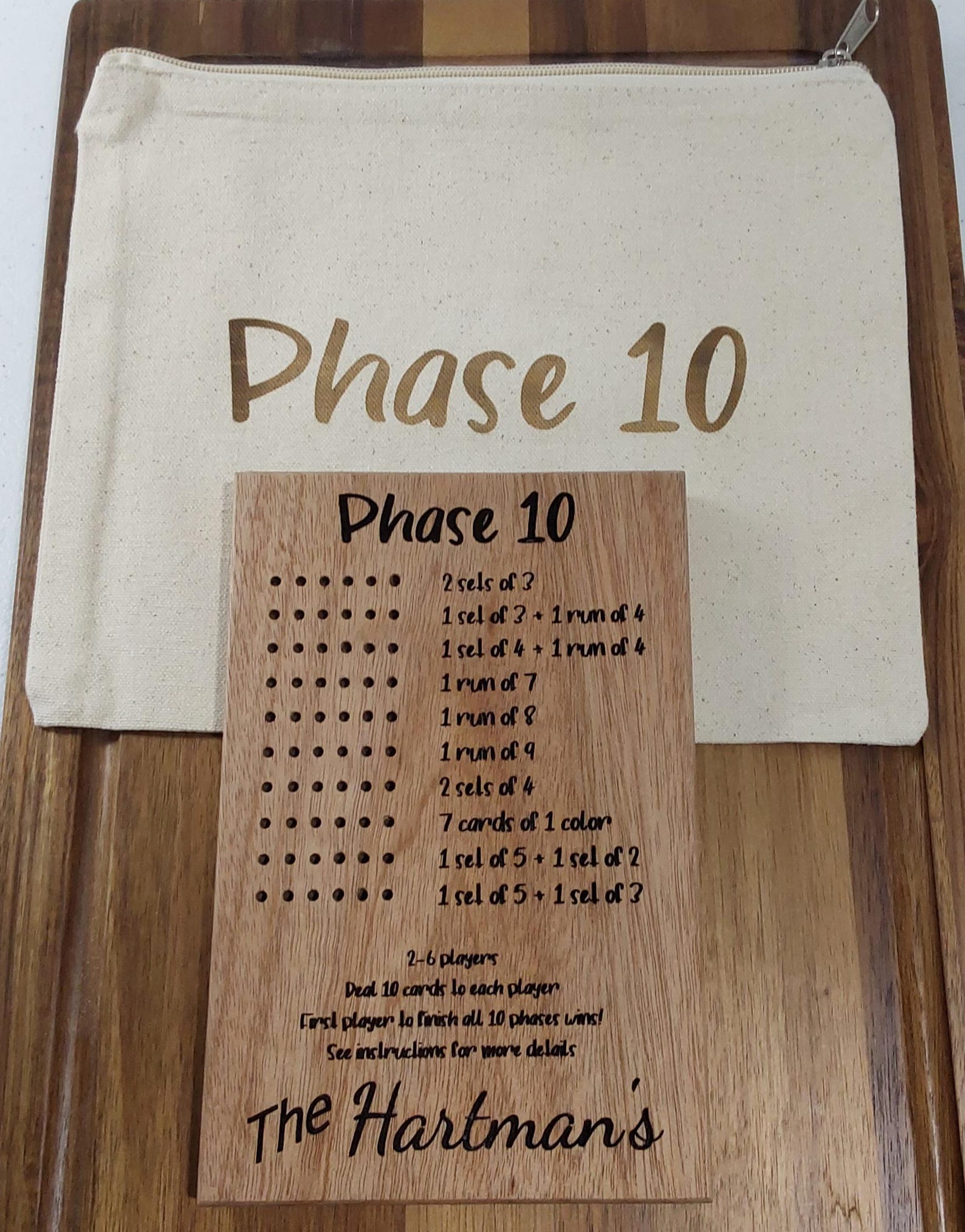 Personalized Oak Phase 10 Scoreboard With Pegs & Storage Bag - Etsy