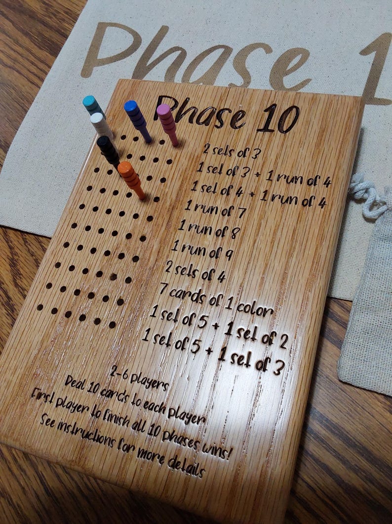 Personalized Red Oak Phase 10 Scoreboard With Pegs & Storage - Etsy