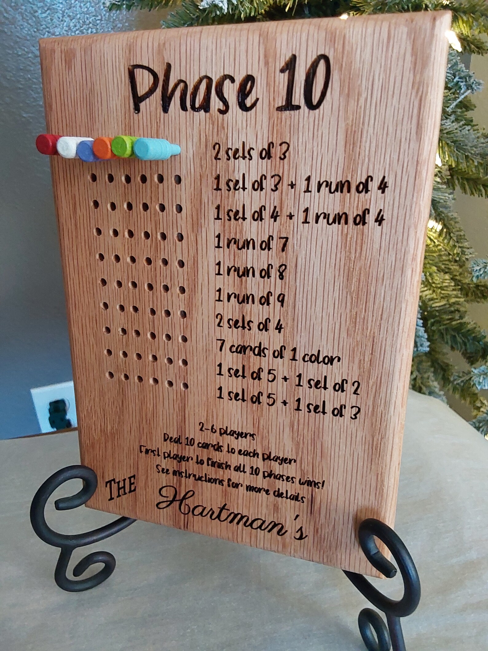 Personalized Oak Phase 10 Scoreboard With Pegs & Storage Bag - Etsy