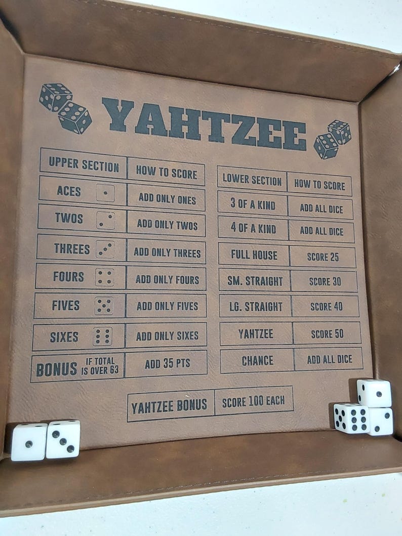 Personalized Yahtzee Game Board With Dice: 9" Leatherette Travel Game ...