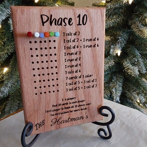 Personalized Oak Phase 10 Scoreboard With Pegs & Storage Bag - Etsy