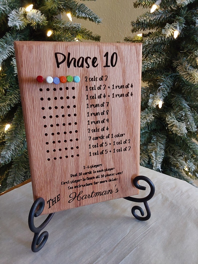 Personalized Oak Phase 10 Scoreboard With Pegs & Storage Bag - Etsy