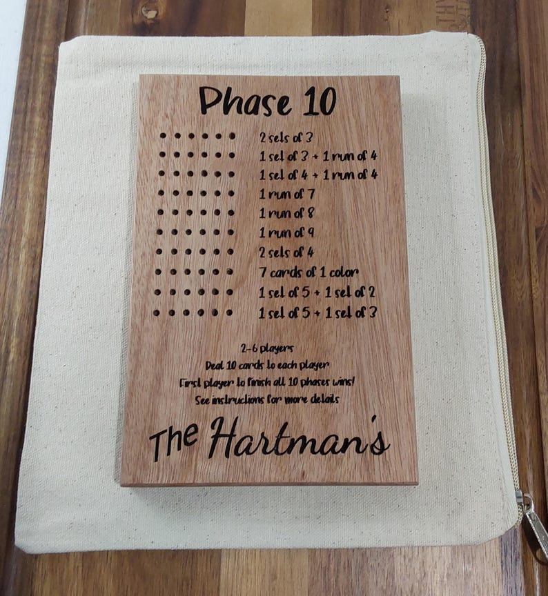 Personalized Phase 10 Score Board: Mahogany or Oak Wood, Pegs & Storage ...