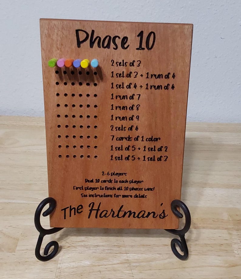 Personalized Phase 10 Score Board: Mahogany or Oak Wood, Pegs & Storage ...