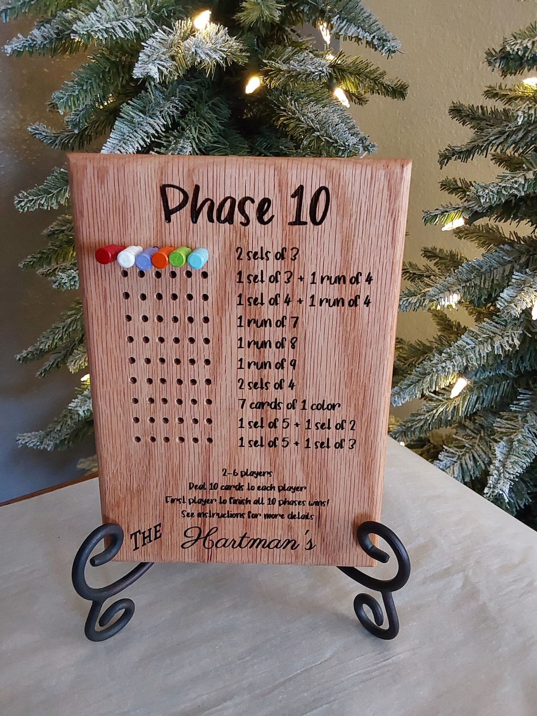 Personalized Oak Phase 10 Scoreboard With Pegs & Storage Bag - Etsy