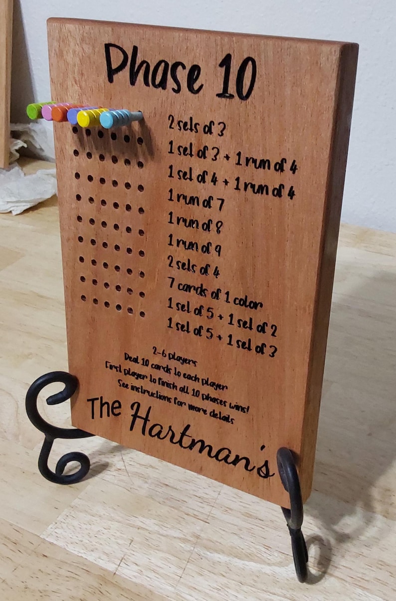 Personalized Phase 10 Score Board: Mahogany or Oak Wood, Pegs & Storage ...
