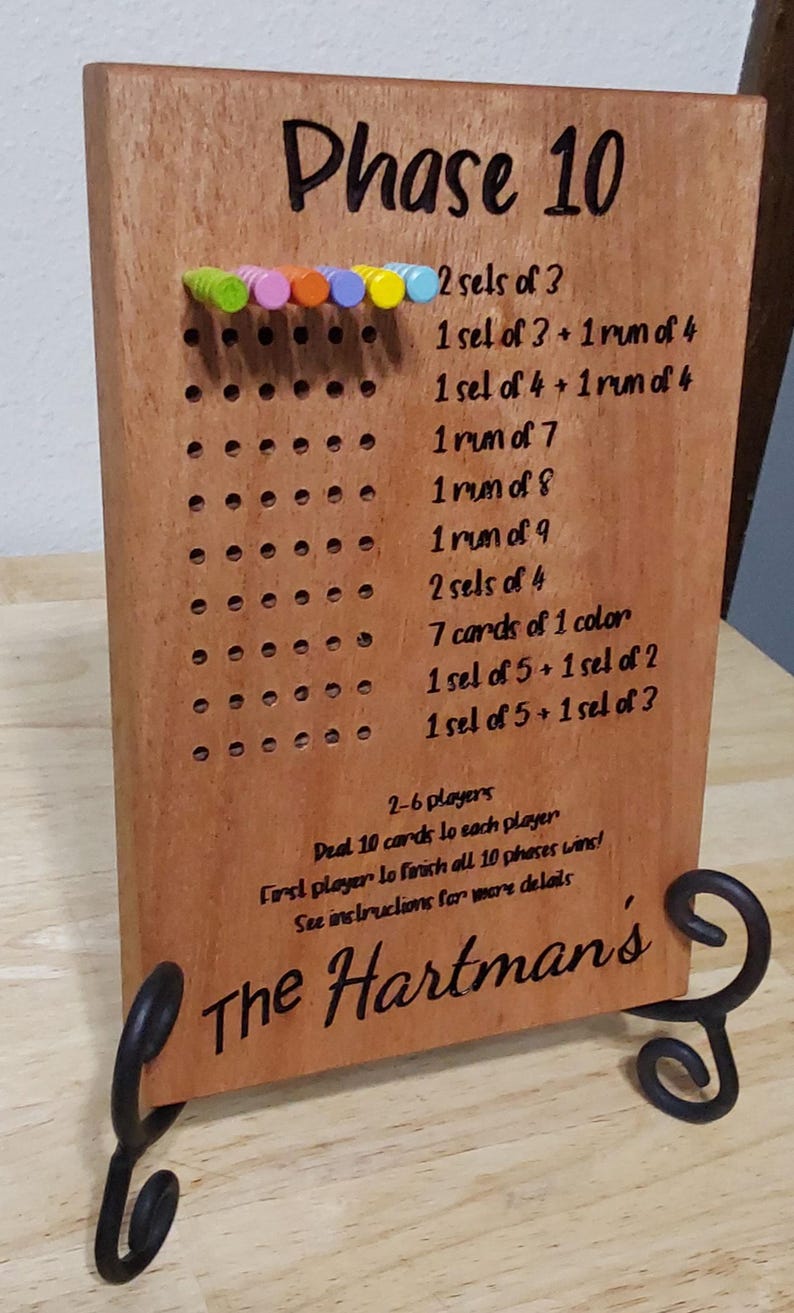 Personalized Phase 10 Score Board: Mahogany or Oak Wood, Pegs & Storage ...