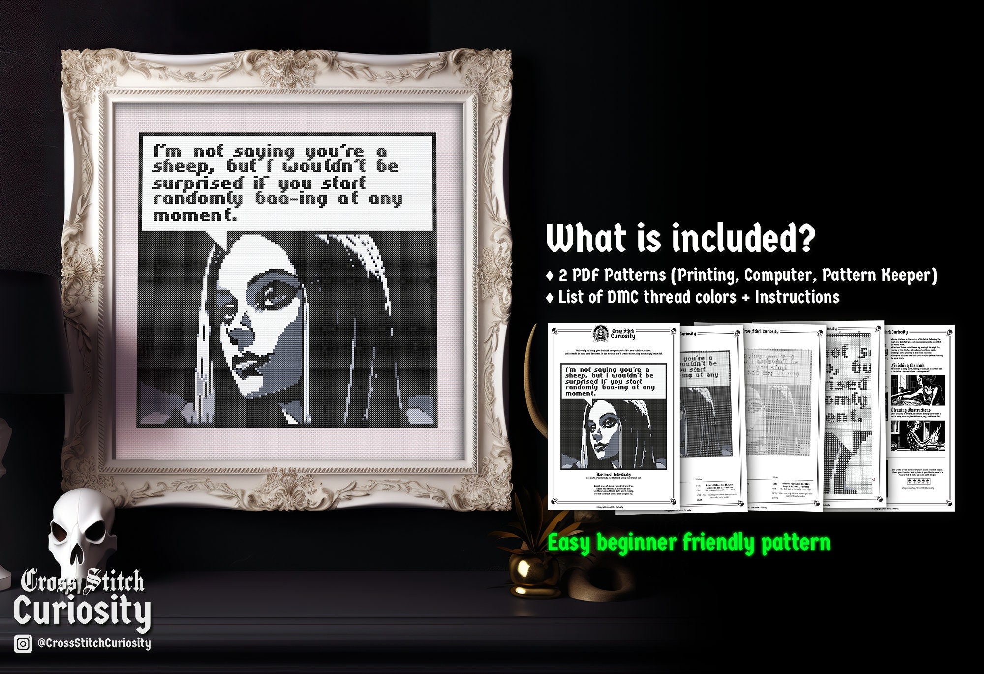 Sassy Cross Stitch Pattern Pdf "sheep" - Funny Goth Quote Gothic Cross ...