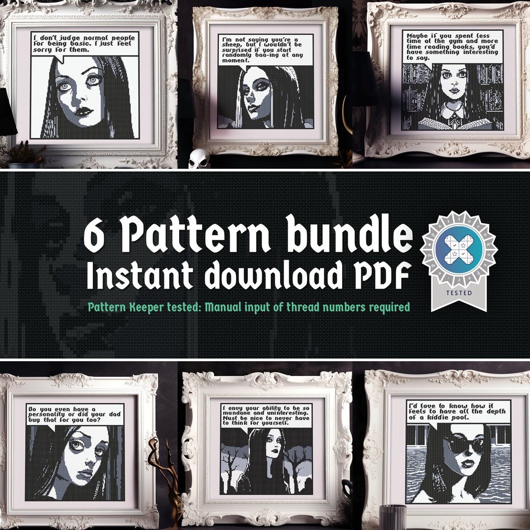 Sassy Cross Stitch Pattern BUNDLE Funny Goth Quote Gothic Cross Stitch ...