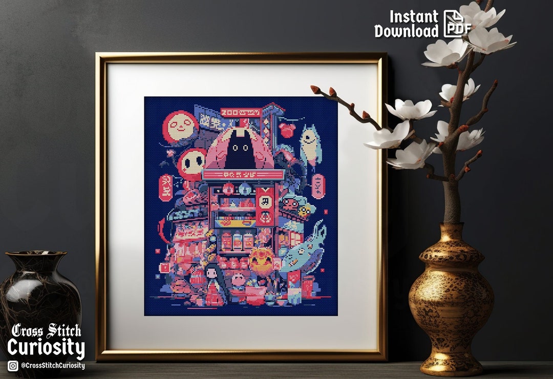 Japanese Cross Stitch Pattern Pdf "haunted Store" Yokai Manga Anime ...