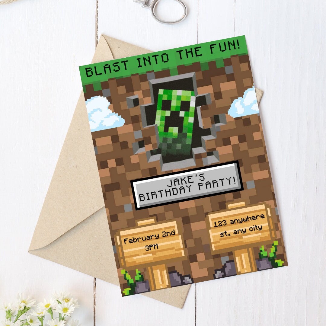 Minecraft Creeper Inspired Birthday Invitation - Etsy