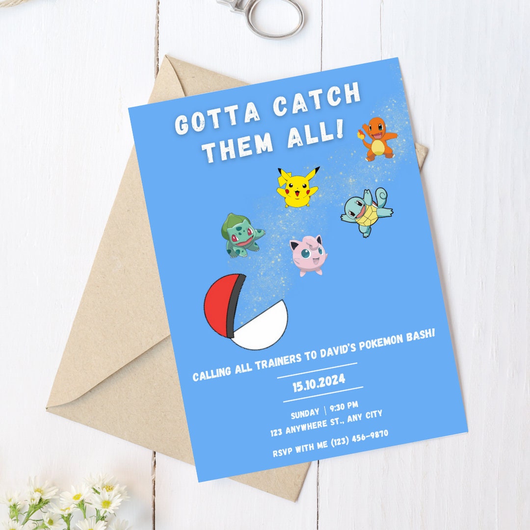 Pokemon Pokeball Pokemon Character Inspired Birthday Invitation - Etsy