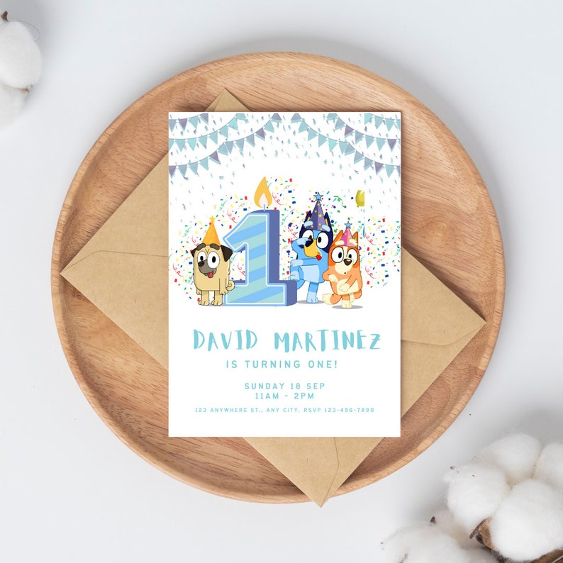Bluey 1st Birthday Invitation - Etsy