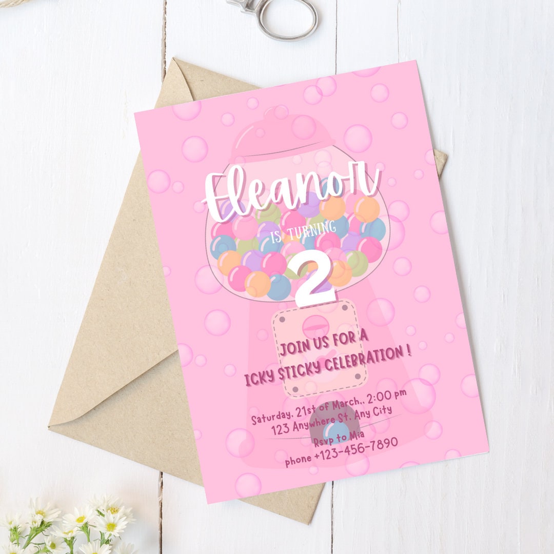 Icky Sticky Bubble Gum Ms. Rachel Birthday Invitation - Etsy