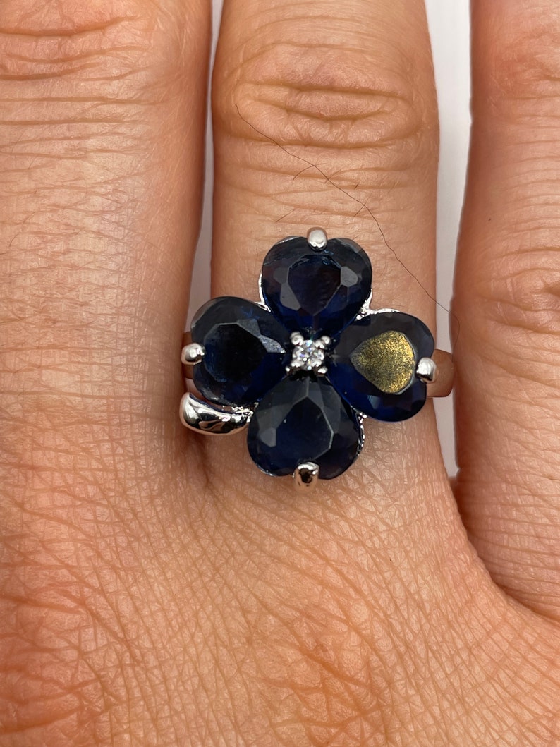 Vintage Cobalt Blue Silver Flower Cocktail Ring - Etsy