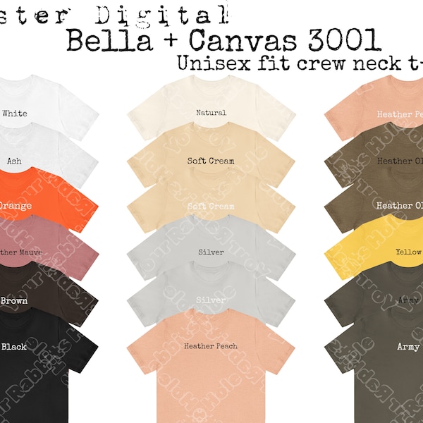 Bella Canvas 3001 Color Chart Monster Digital - Etsy