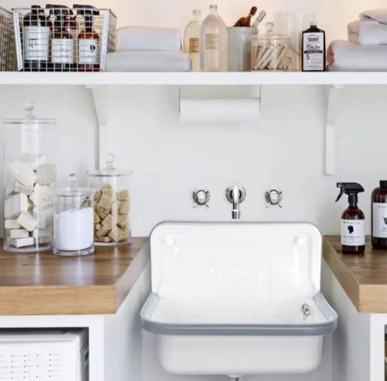 Farmhouse Sink – Wall-mounted Bathroom & Kitchen Sink – White Sink for ...