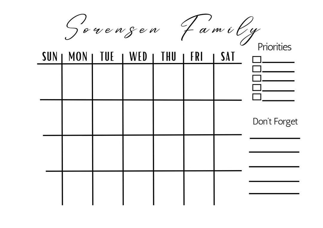 Calendar Template SVG Personalize It DIGITAL FILE Family Calendar - Etsy