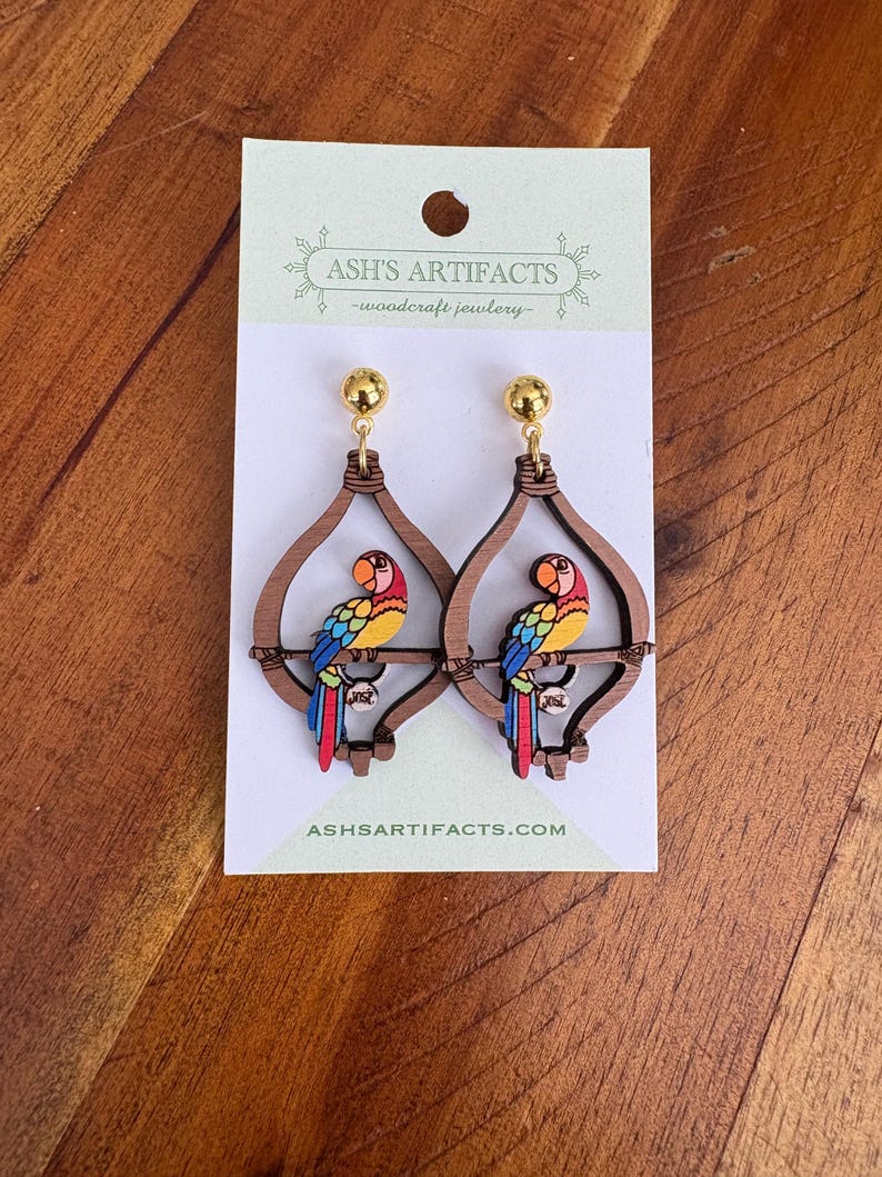 Wooden Parrot Dangle Earrings - Etsy