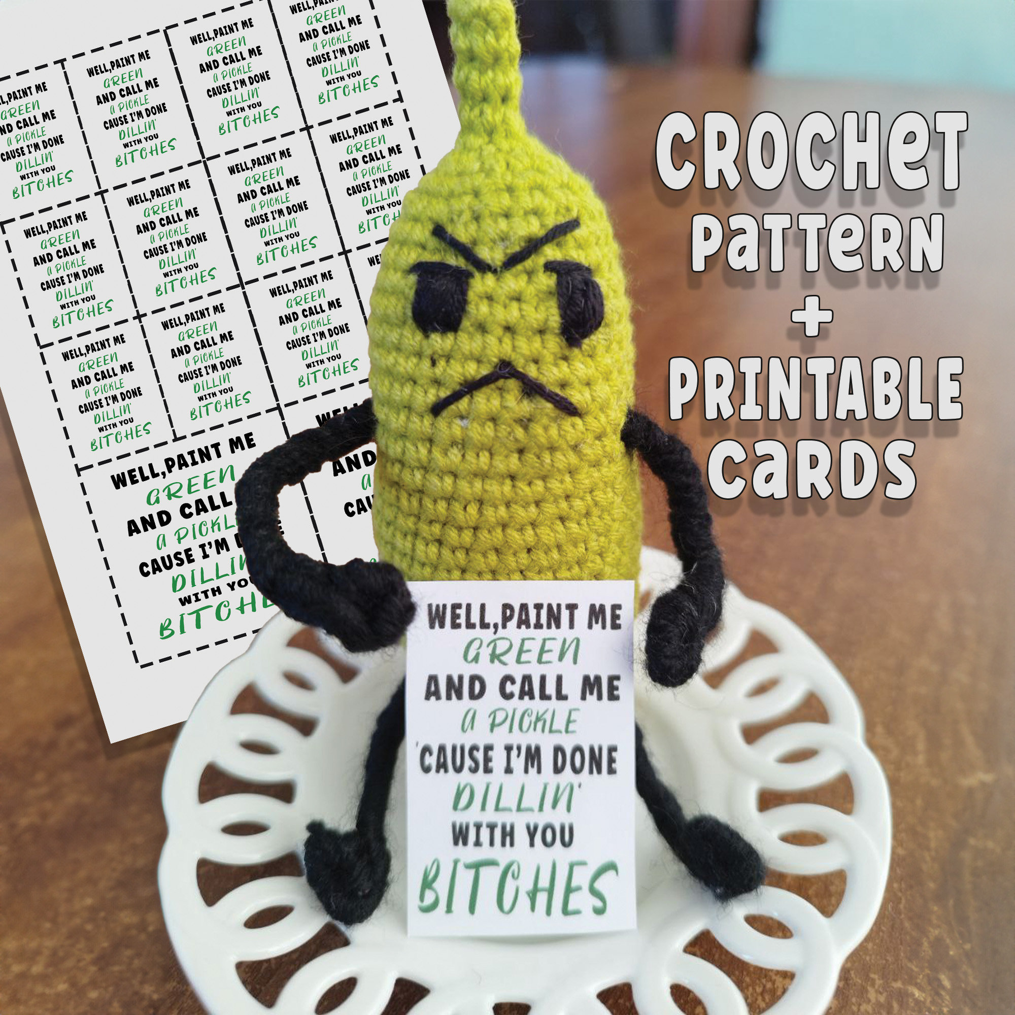 Dill Pickle Crochet Pattern With Funny Adult Humor Printable PDF Cards ...