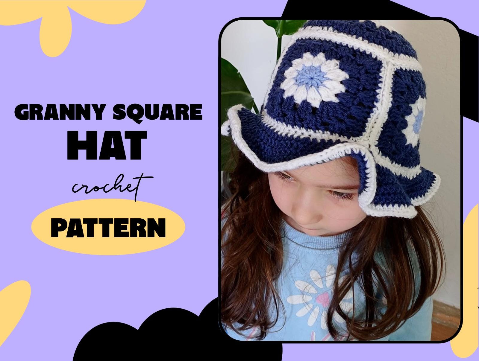 Granny Square Hat Crochet Pattern / Crochet Hat Pattern, Granny Square ...