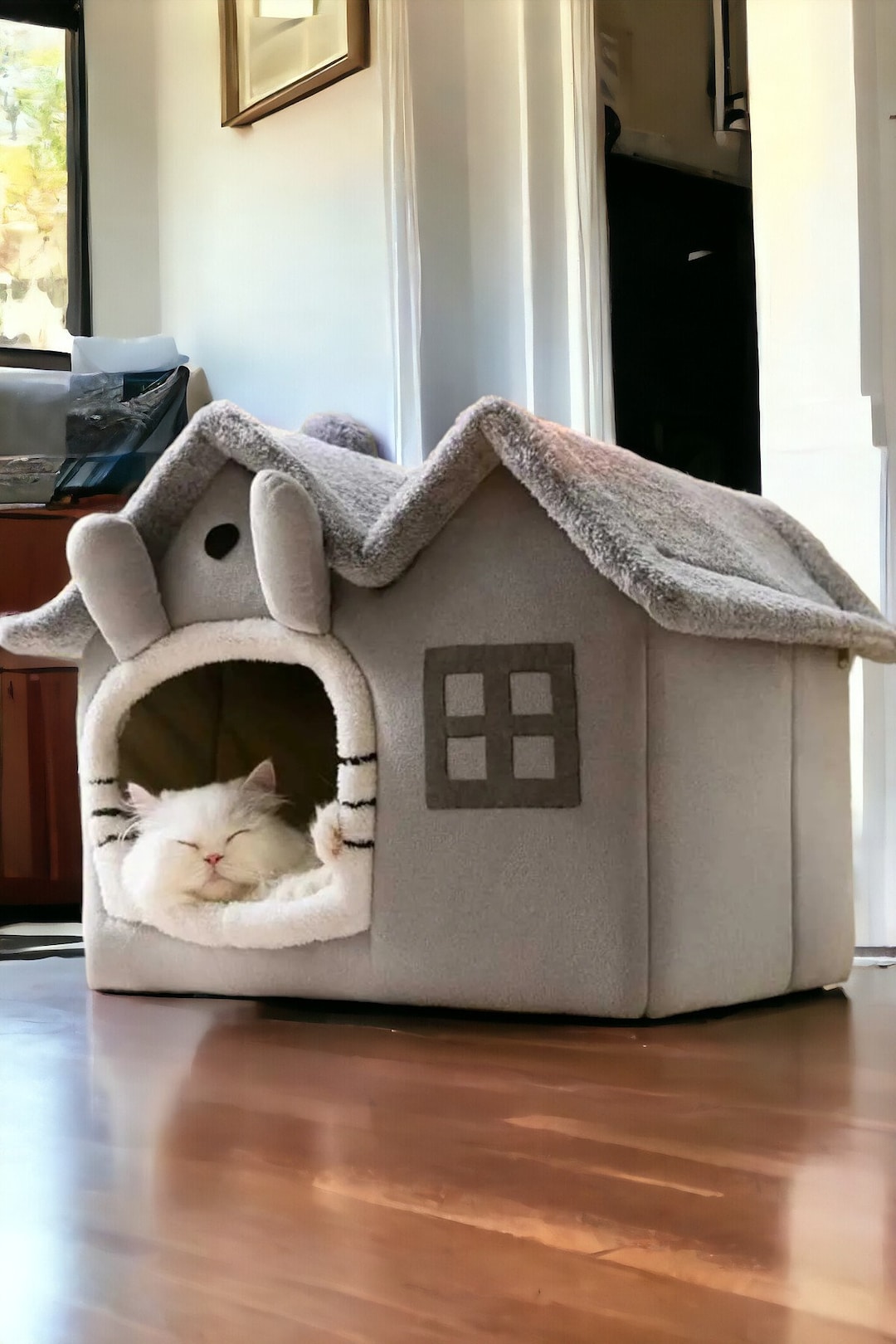 Cat House Soft Cat Bed Deep Sleep and Removable Cushion GREY 1PC S SIZE ...