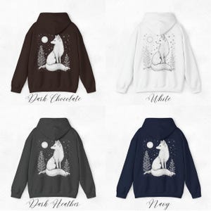 Arctic Fox Hoodie, White Fox Hoodie, Cute Moon and Fox Sweatshirt ...