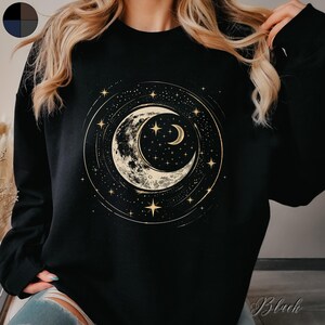 Crescent Moon Jumper, Celestial Moon and Stars Sweatshirt, Vintage ...