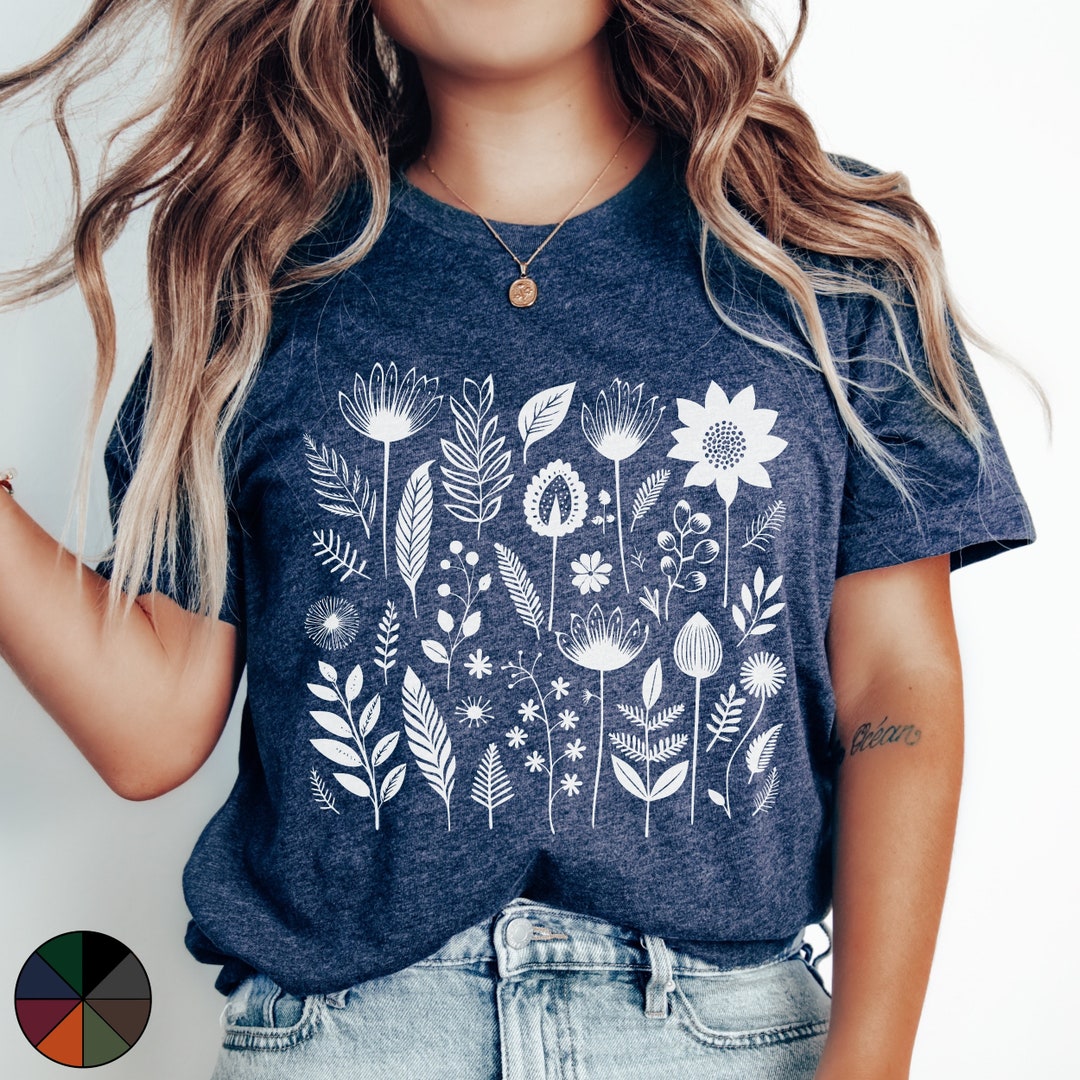 Wildflowers T-shirt, Boho Style Wild Flower Tshirt, Botanical Flower Graphic T Shirt, Nature ...