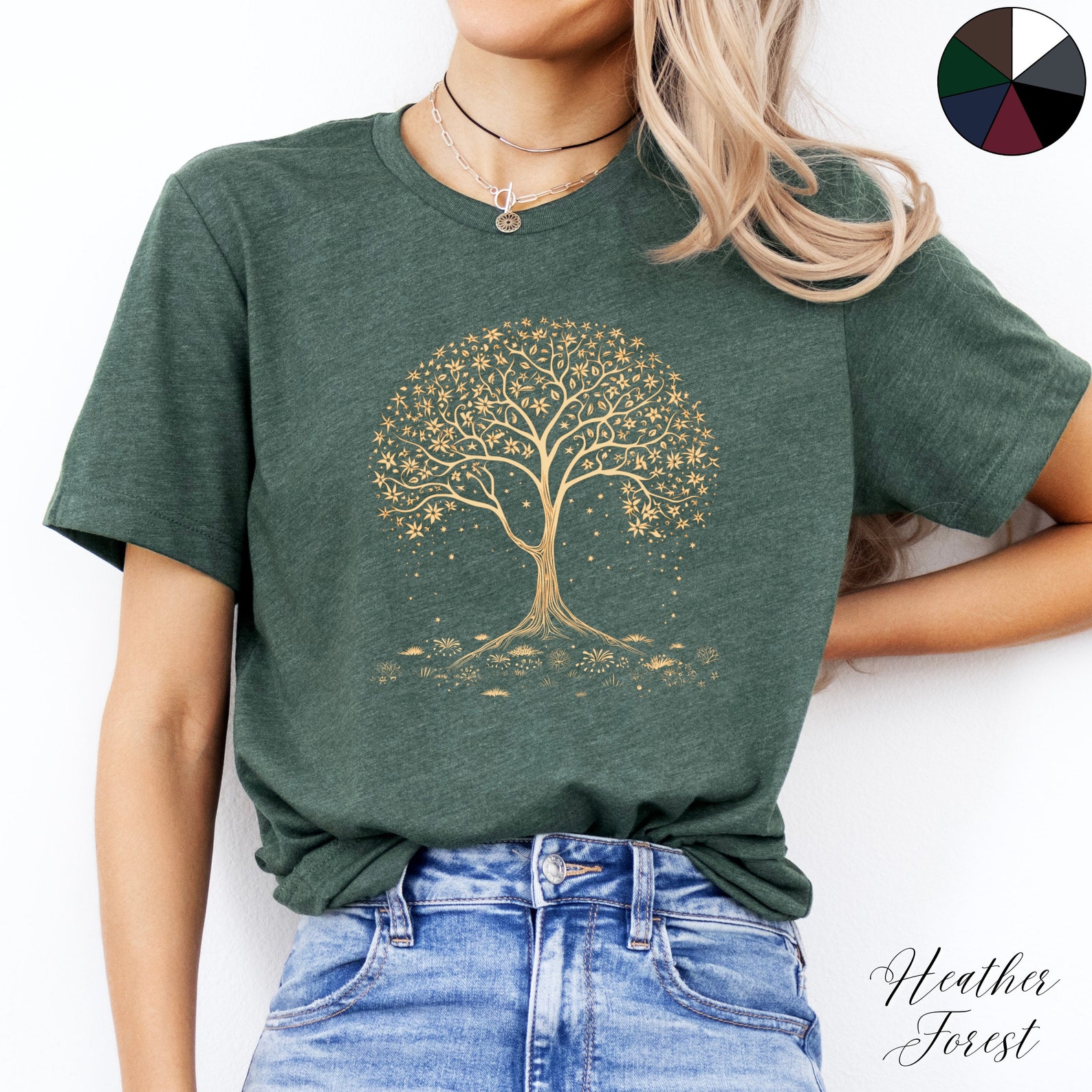 Vintage Gold Tree of Life T Shirt, Boho Woodland T Shirt, Celestial ...
