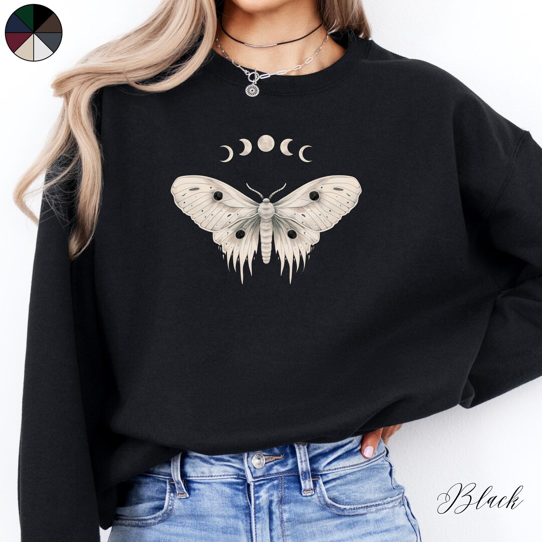 Mystical Moth and Moon Phase Jumper, Goblincore Moth Sweatshirt ...